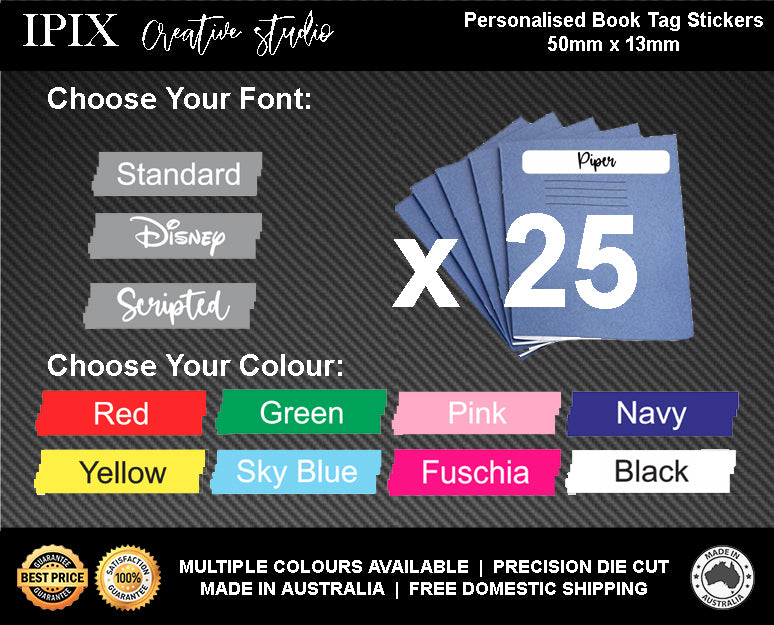 25 x Kids School Stationary Name Labels | 50mm x 15mm | Book | Persona